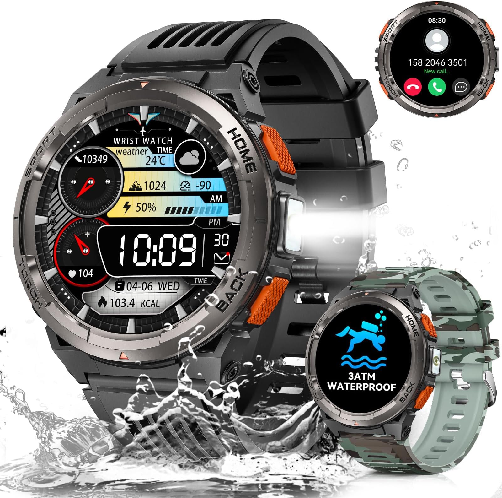 Amazon.com: ORANJUZIGO Smart Watches for Men Sports Watch with LED ...