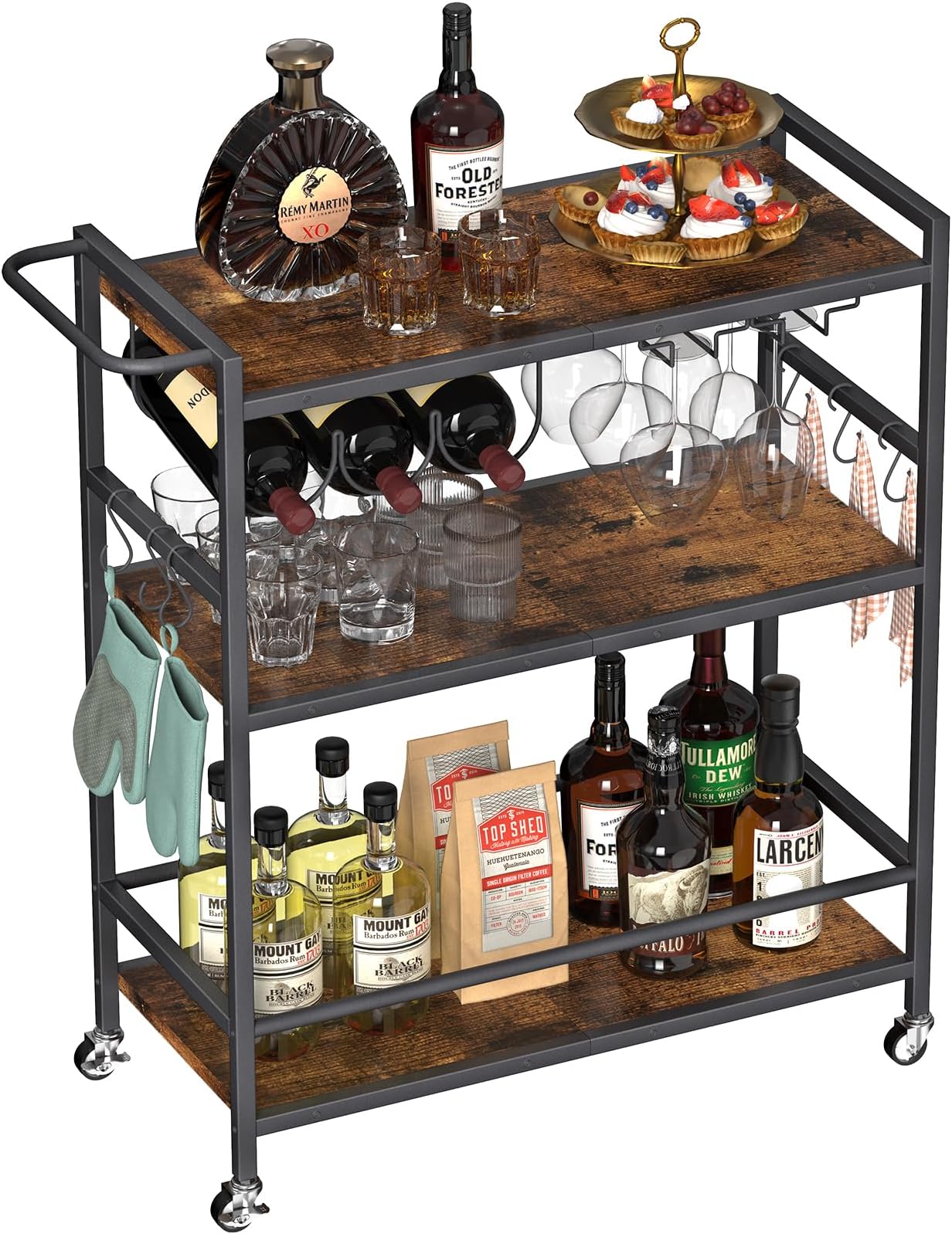 Amazon.com - EasyCom Bar Cart for The Home, 3-Tier Serving Carts with Lockable Wheels, Wine Rack ...