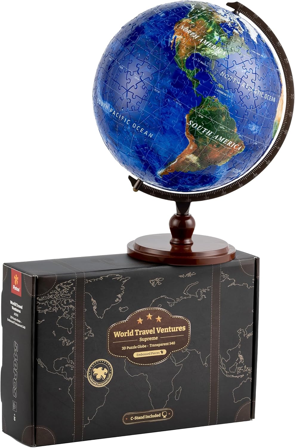 Amazon.com: Pintoo 3-D Puzzle Globe Supreme Large 9" Earth Globe Decor with 540 Curved ...