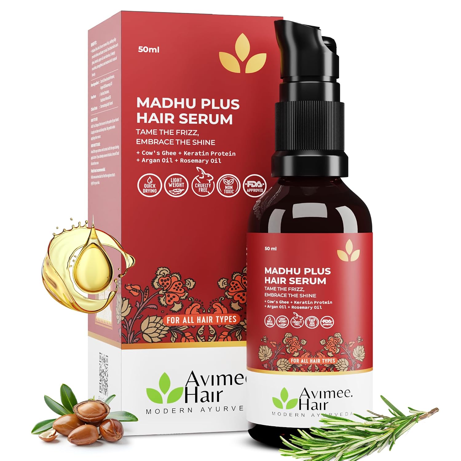 Amazon.com : AVIMEE HERBAL Madhu Plus Hair Serum | Frizz Free ...