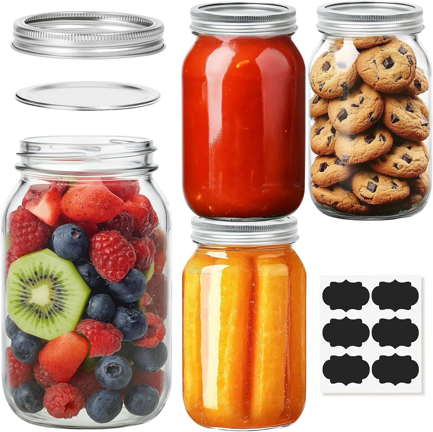 Amazon.com: ComSaf Mason Jars 32 oz - 4 Pack, Wide Mouth Mason Jars ...