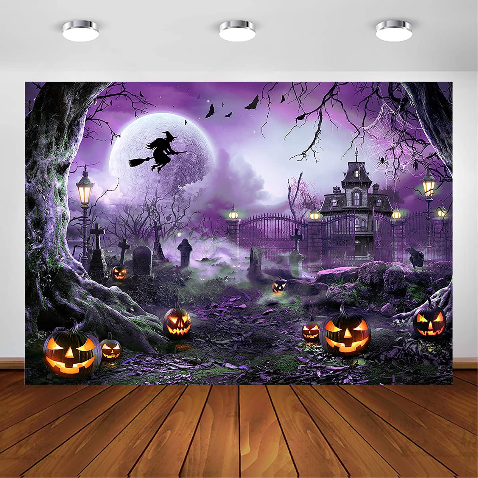 Amazon.com : Avezano Halloween Photography Backdrop Full Moon Scary ...
