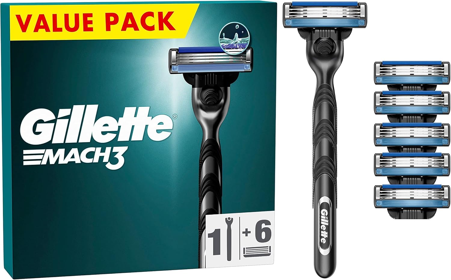 Gillette Mach3 Nassrasierer Herren, Rasierer + 6 Rasierklingen mit 3 ...