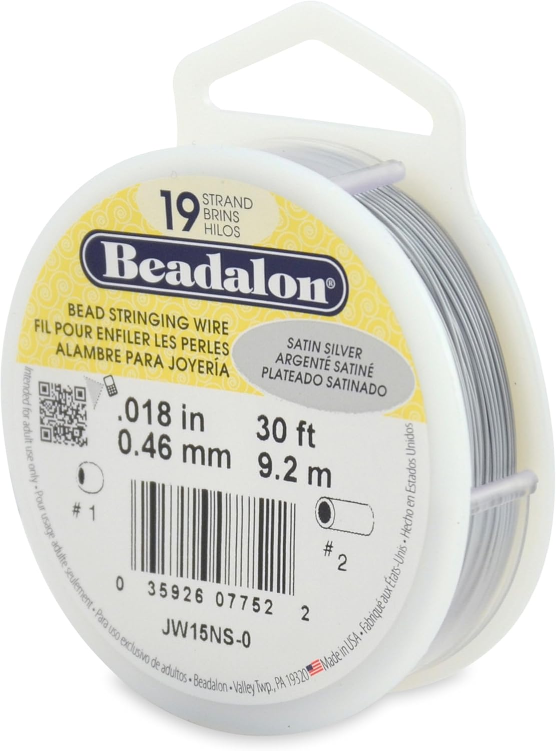 Amazon.com: Beadalon 19-Strand Bead Stringing Wire, 0.018-Inch, Satin ...