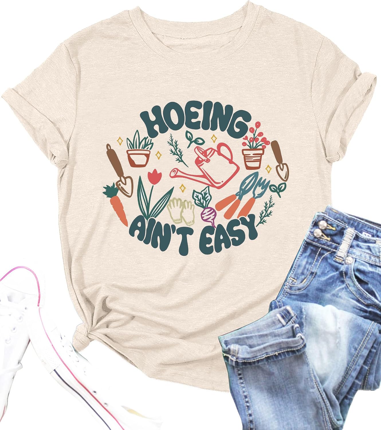 Garden Shirts Women Funny Hoeing Ain't Easy Graphic T-Shirt Plant Lover ...
