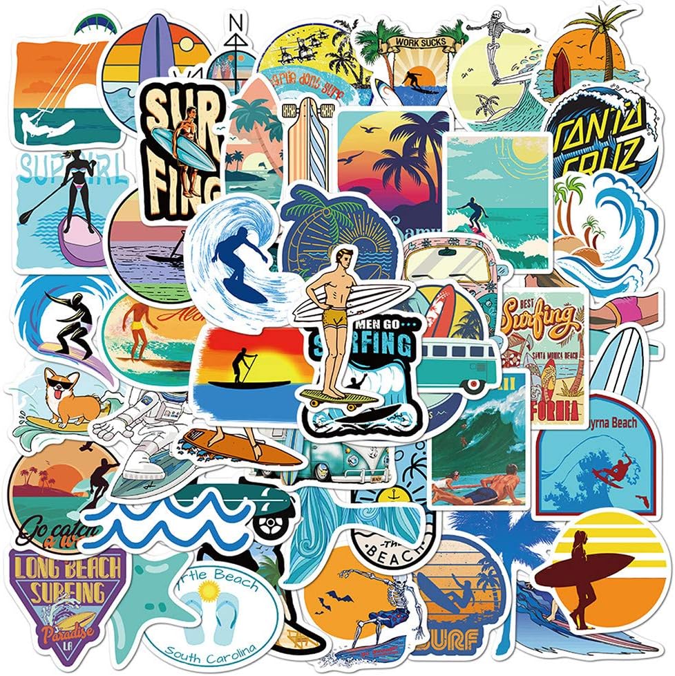 Amazon.com: Beach Stickers 50pcs Blue Surfing Waves Fresh Lively Turtle ...