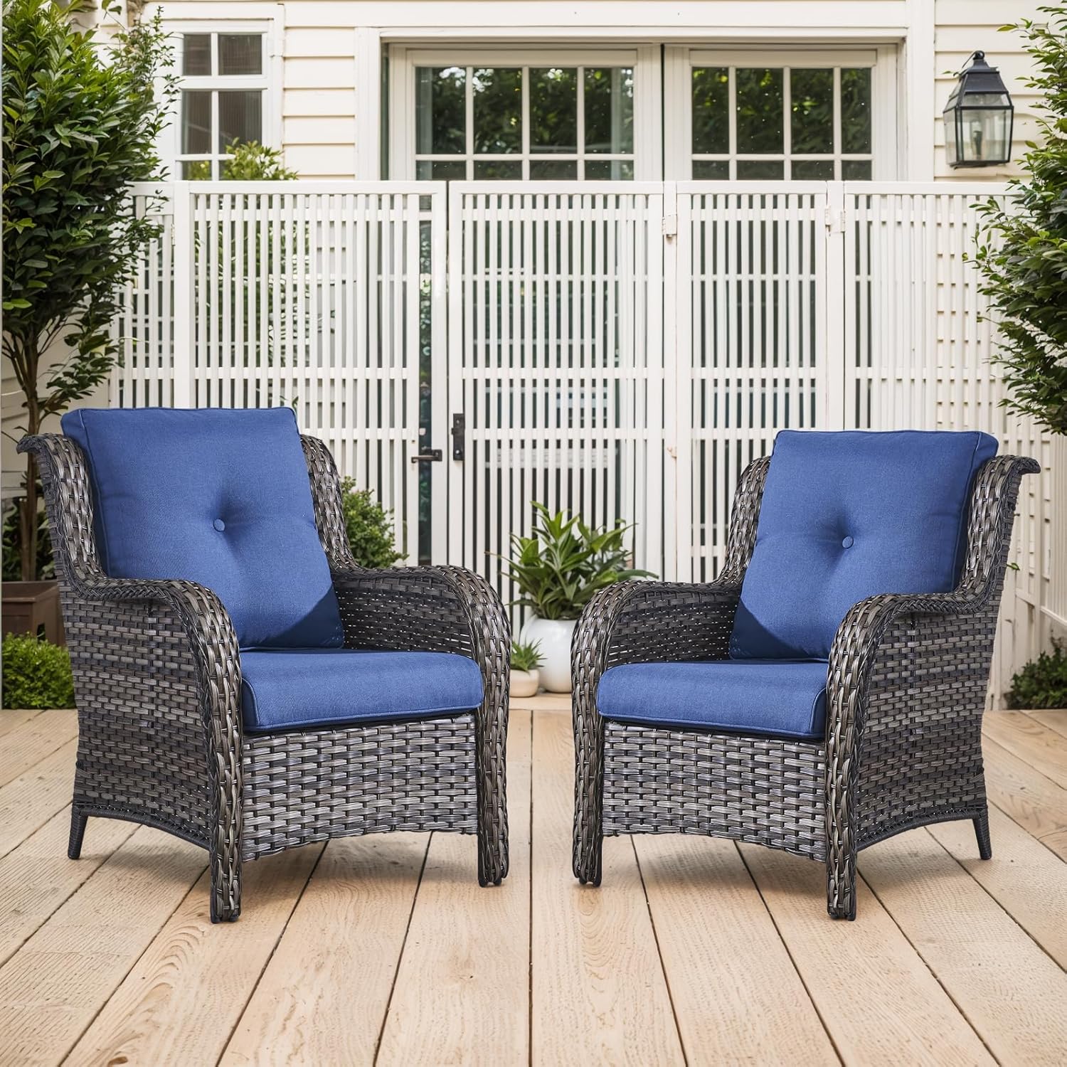 Amazon.com : Belord High Back Patio Chairs Set of 2 - Gray Wicker ...