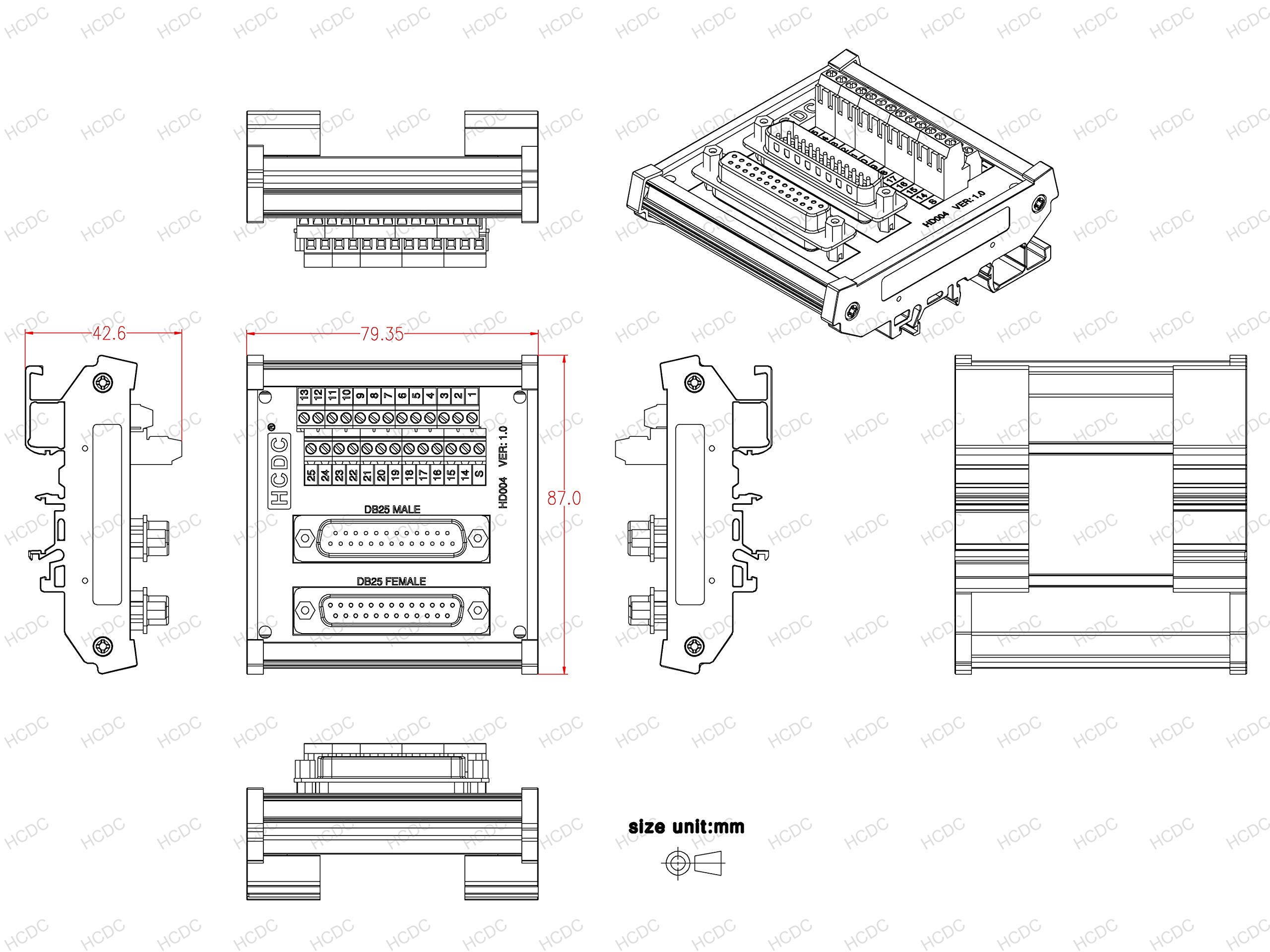 Snapklik.com : DIN Rail Mount D-SUB Male-Female Interface Module ...
