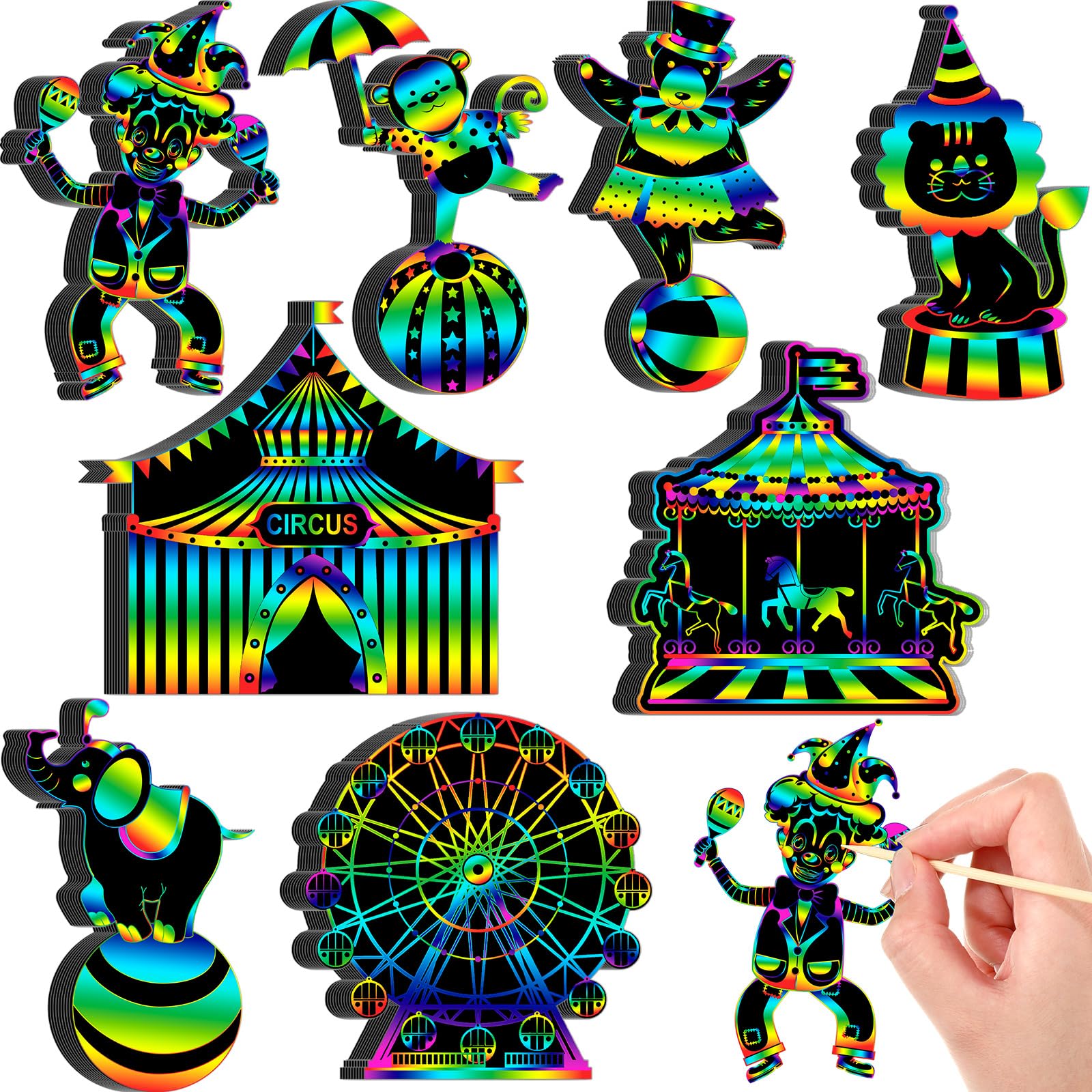 Snapklik.com : RoundFunny 80 Pcs Carnival Cutouts Scratch Cards Circus ...