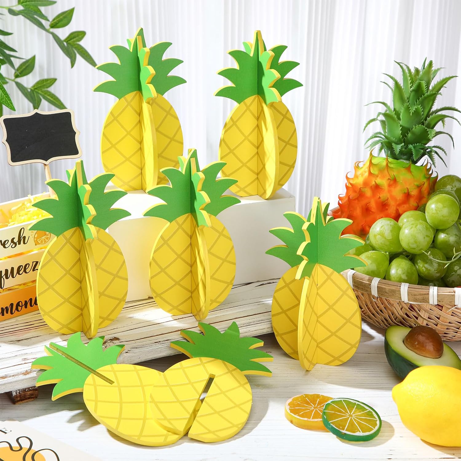 Amazon.com: Threehoney 6 Pcs Wooden 3D Pineapple Centerpieces for ...