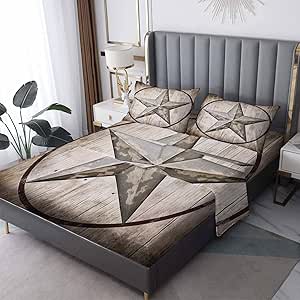 Amazon.com: Western Texas Star Sheets Queen Sheet Set - Rustic Wooden ...
