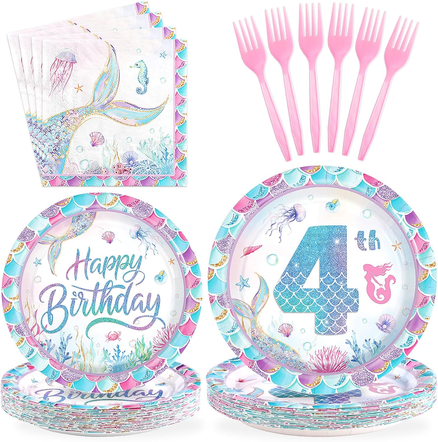 Amazon.com: Grencian 96PCS Mermaid Birthday Party Decorations Mermaid ...