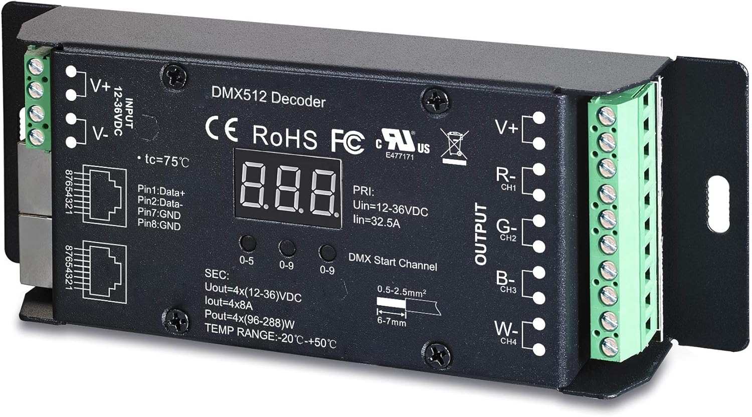 Amazon.com: SIRS-E 4 Channel CV DMX Digital PWM Decoder for RGB & RGBW ...