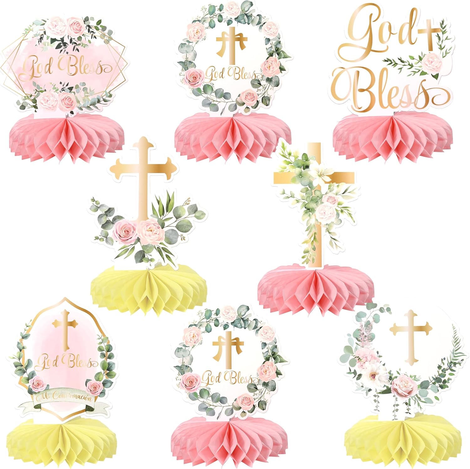 Amazon.com: 14 PCS God Bless Honeycomb Table Centerpieces First ...