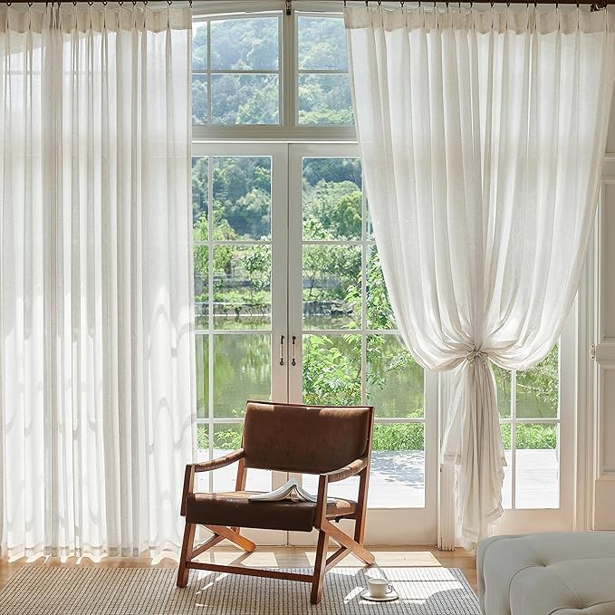 Amazon.com: Natural Pinch Pleated Linen Curtains 102 Inches Long 72 ...