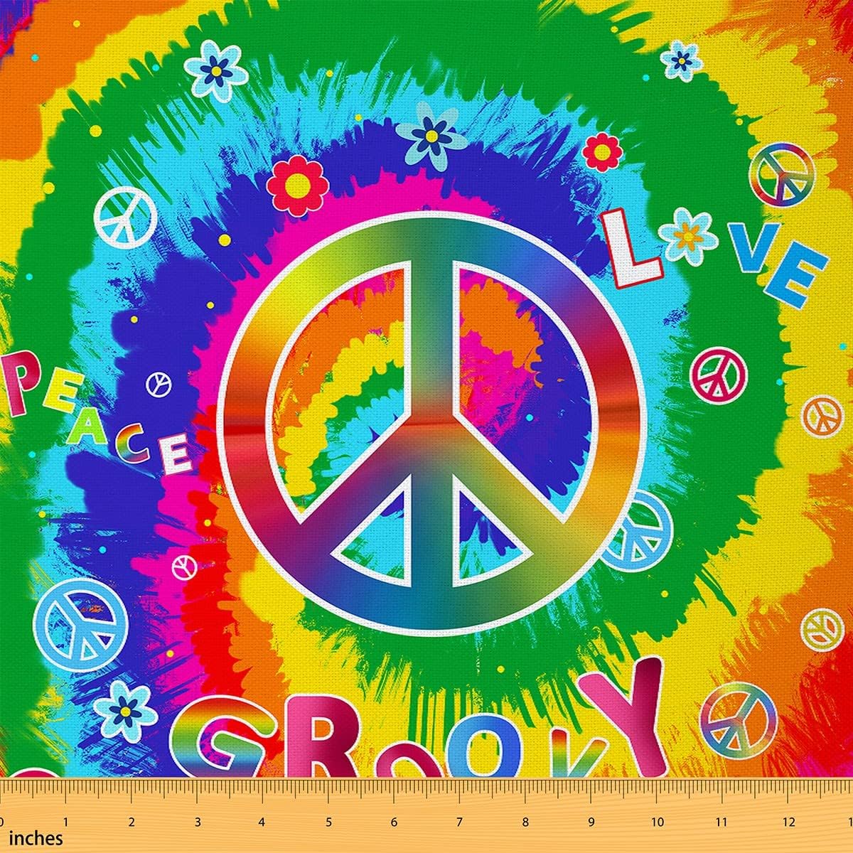 Amazon.com: Hippie Peace Art Waterproof Outdoor Fabric Peace Sign ...