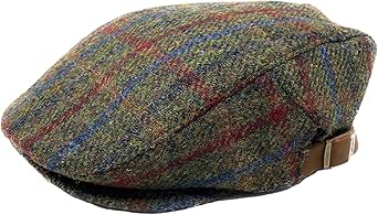 Scott and Mackenzie Harris Tweed Flat Cap in Green Tartan, Black, One ...