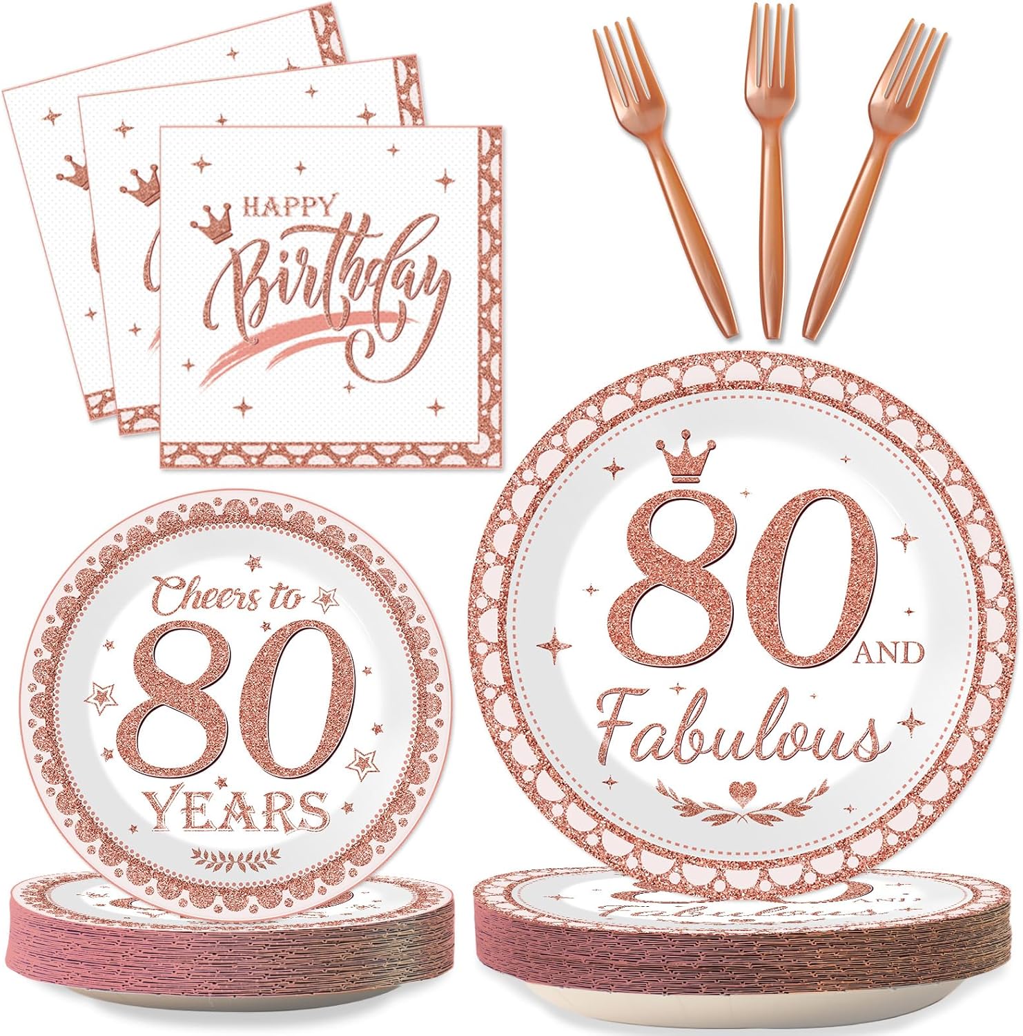 Amazon.com: 80th Birthday Decorations for Women 80th Birthday Plates ...