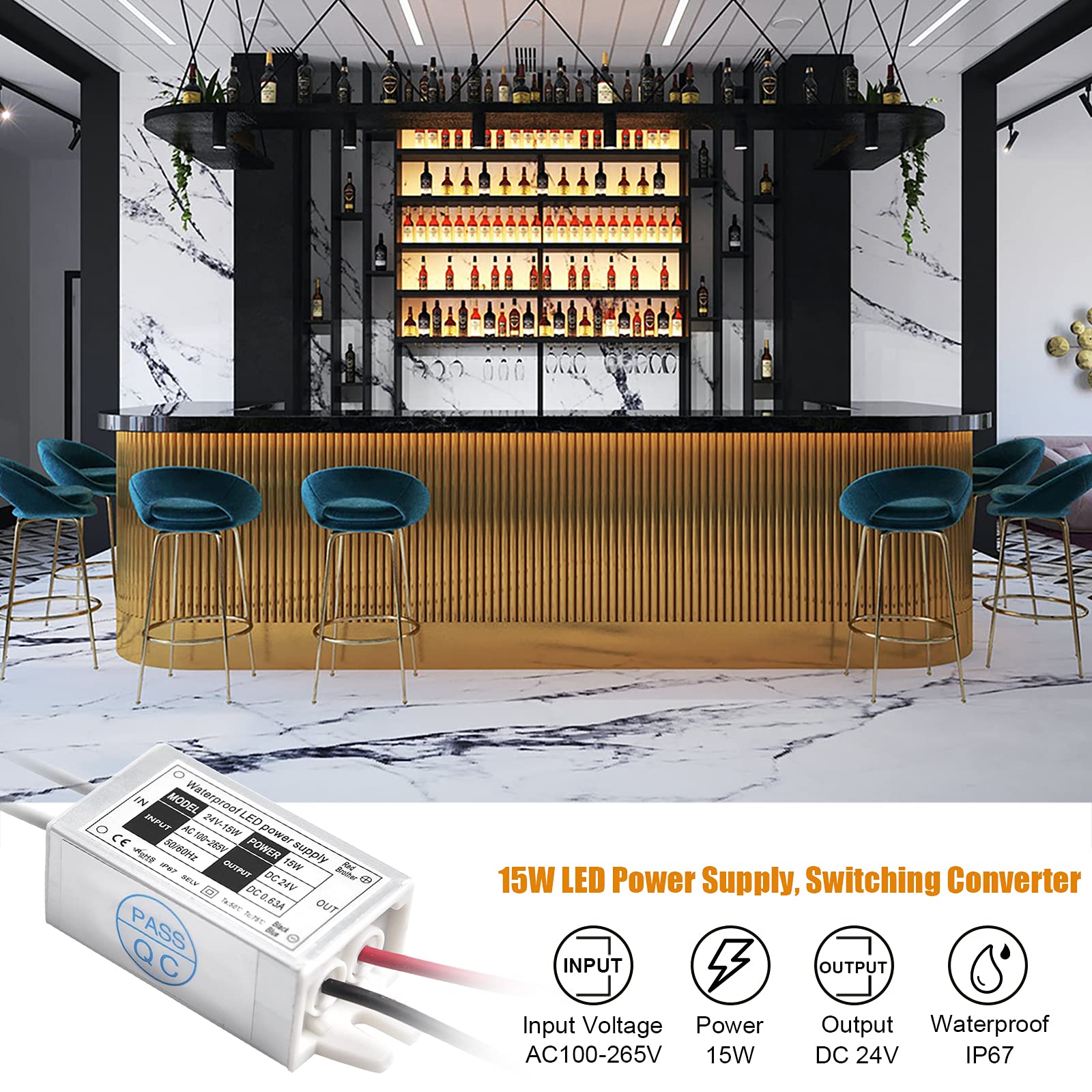 Snapklik.com : 24V LED Power Supply - Lustaled Waterproof IP67 15W 24 ...