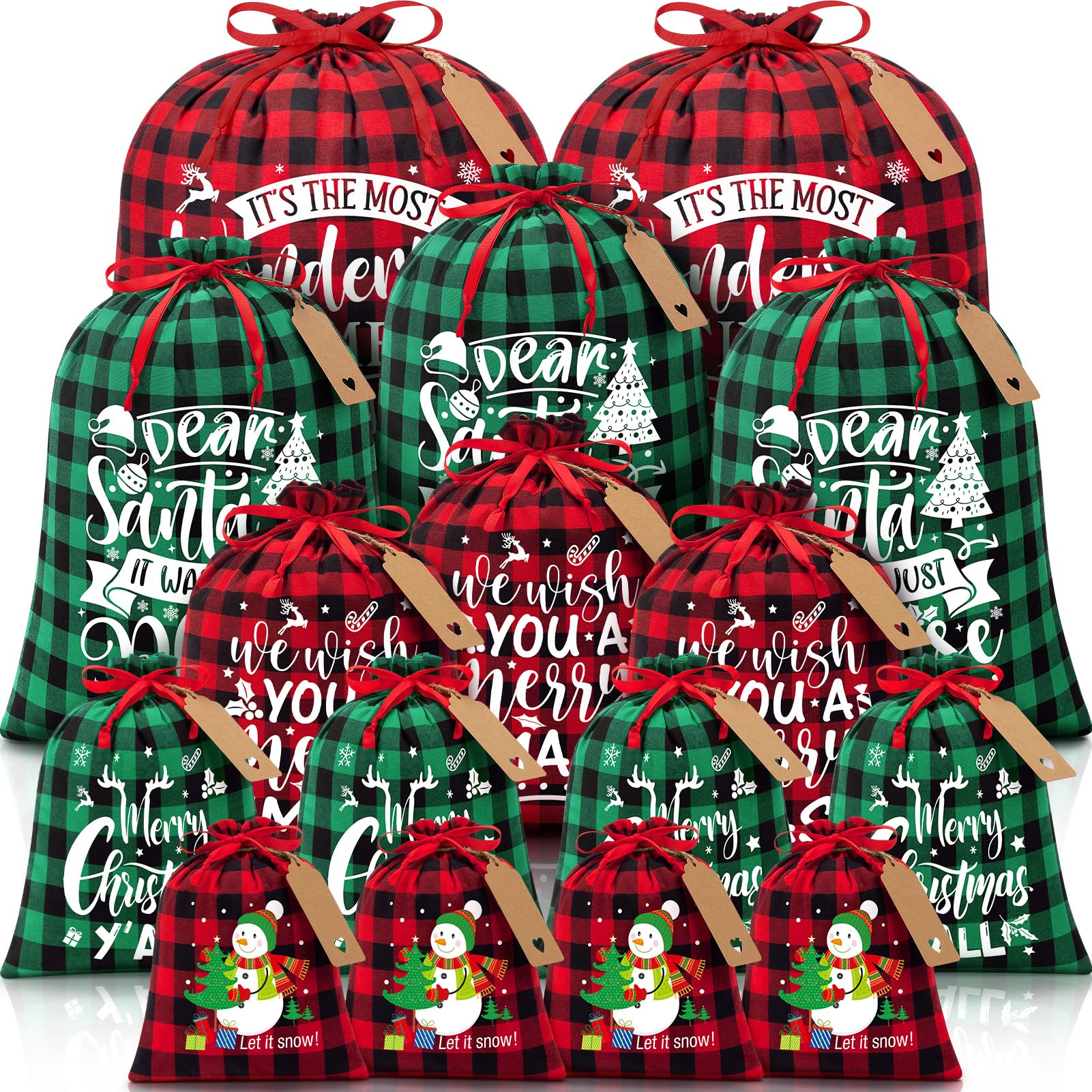 Amazon.com: 16 PCS Christmas Drawstring Gift Bags with Tags, Buffalo ...