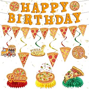Amazon.com: Refavor Pizza Party Decorations - 12PCS Pizza Birthday Party Decorations Pizza Happy ...