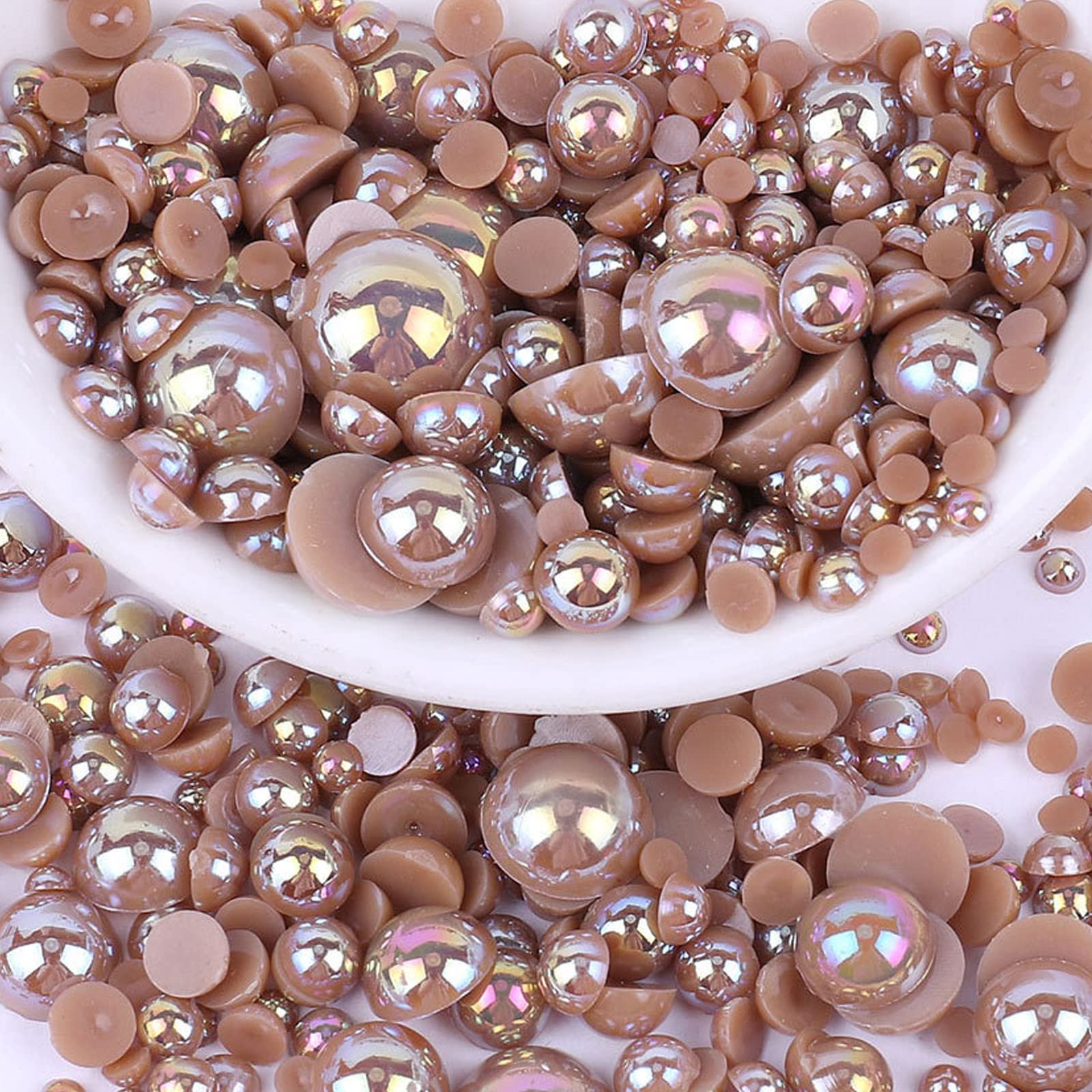 Amazon.com: Flatback Pearls for Crafts, 50g Coffee AB Color Half Pearls ...