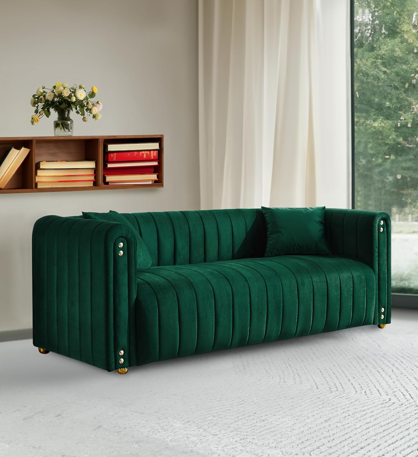 Amazon.com: 79.92" Green Velvet Couch, Mid Century Modern Sofa, Tufted ...