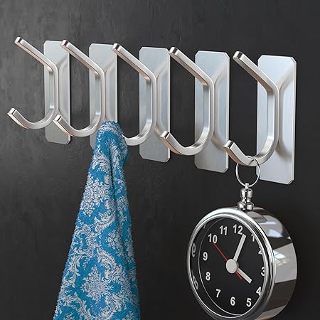 Homephix Self Adhesive Hooks, Stainless Steel Stick on Hooks Heavy Duty ...
