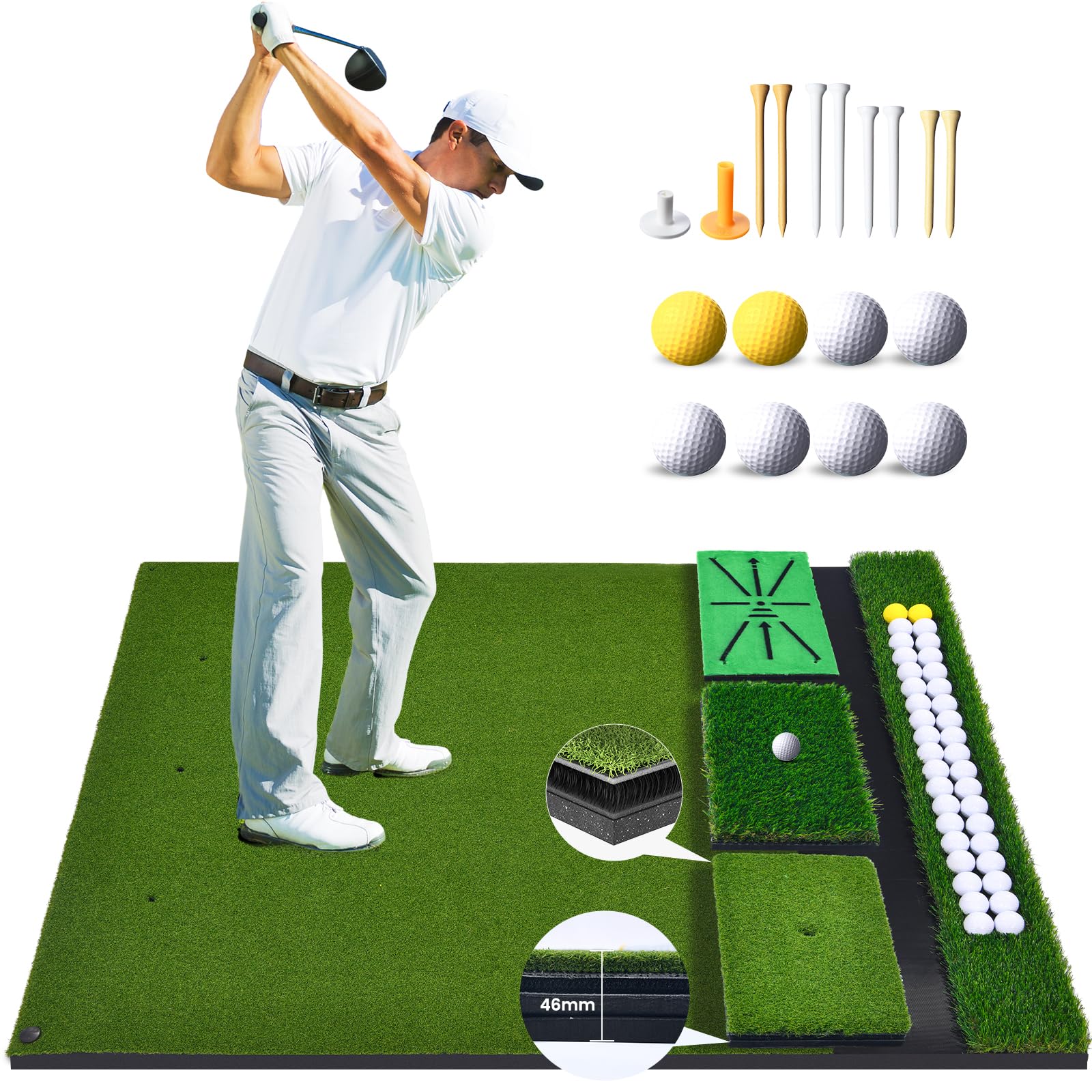 Amazon.com : Haokelball Golf Mat Set 3-in-1 Golf Hitting Mat with Golf ...