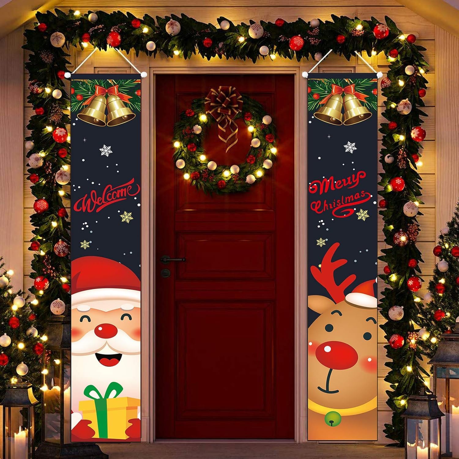 Xmas Porch Sign Decorations, Christmas Door Banner for Front Door Xmas ...