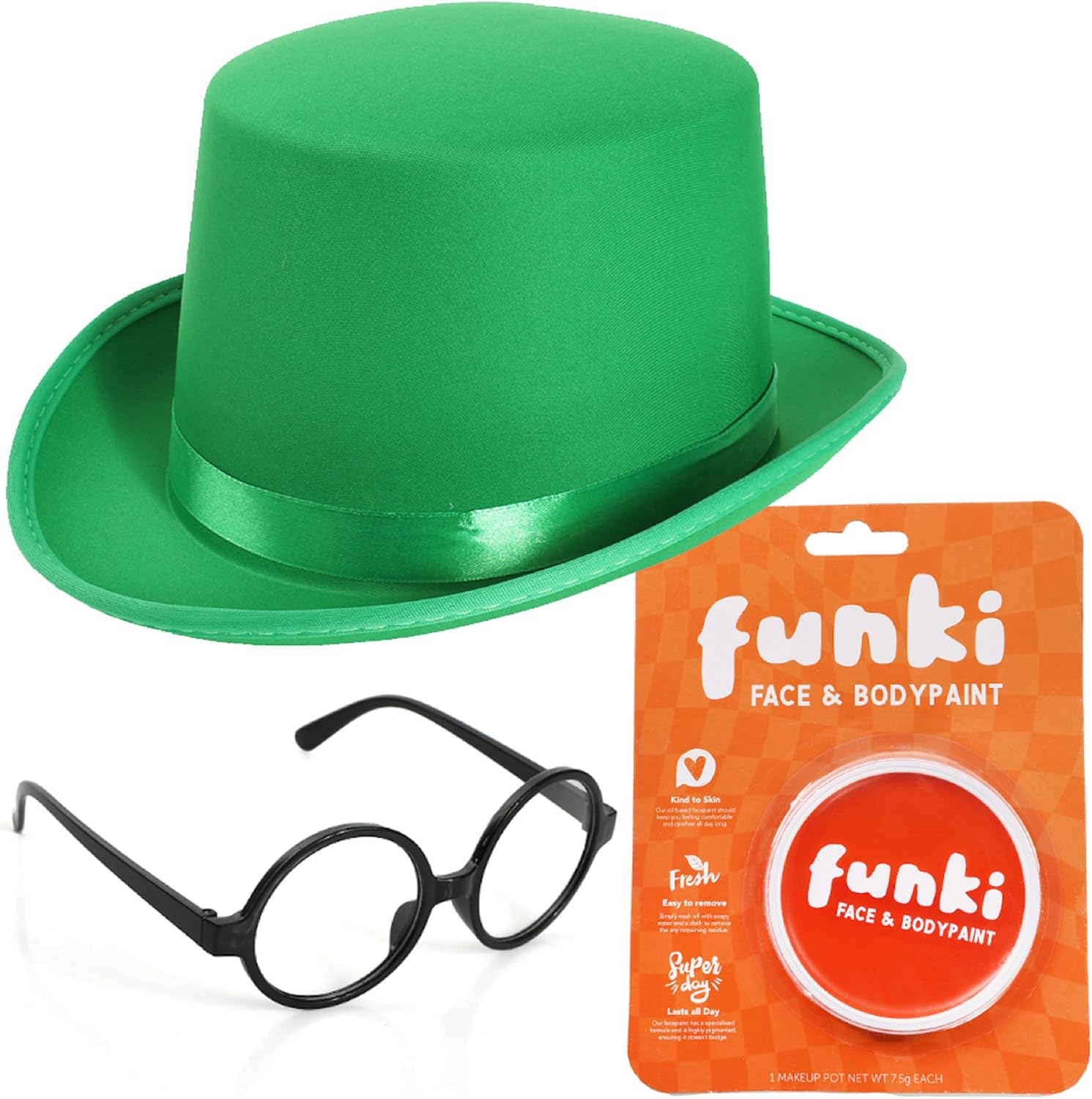 Kids Clever Man Fancy Dress Costume - Green Satin Top Hat Orange ...