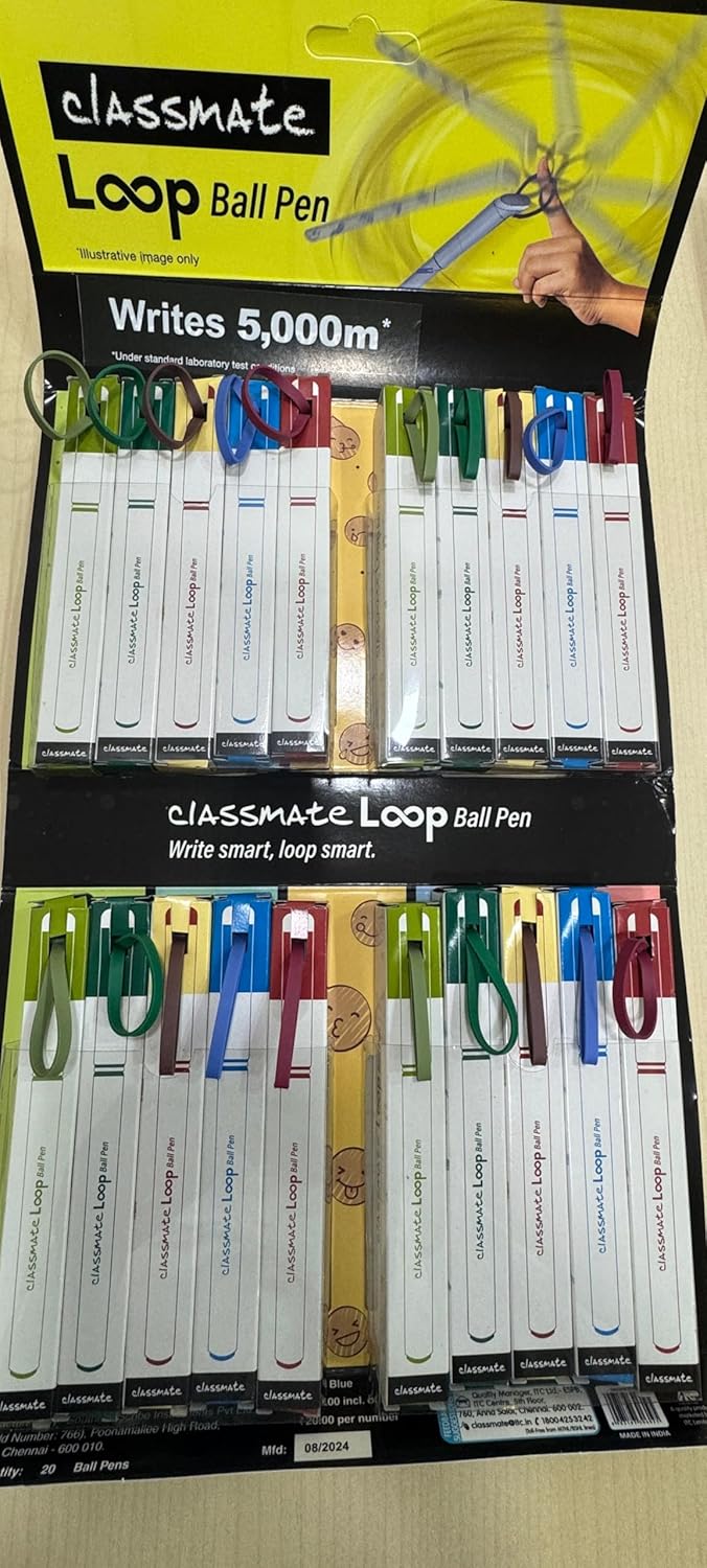 Classmate Loop Ball Pen Pack, 20 Pens, Assorted Colours, Writes 5,000m ...