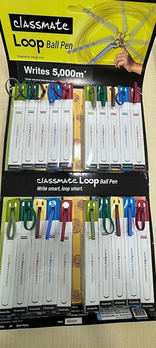 Classmate Loop Ball Pen Pack, 20 Pens, Assorted Colours, Writes 5,000m ...