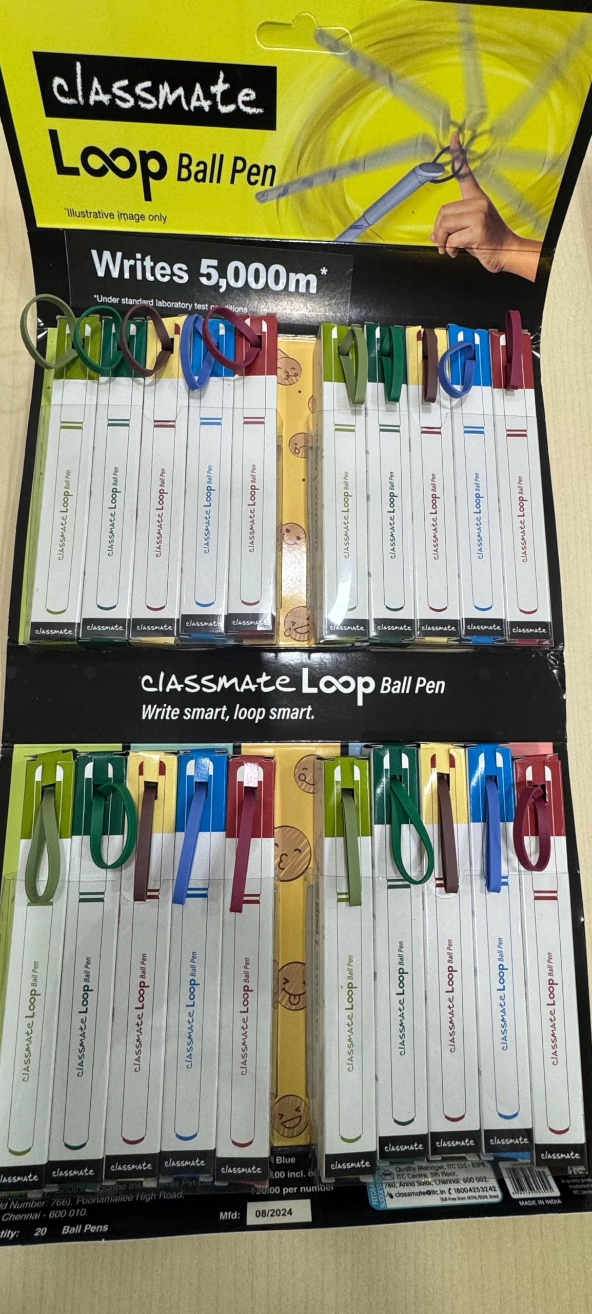 Classmate Loop Ball Pen Pack, 20 Pens, Assorted Colours, Writes 5,000m ...