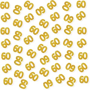 Amazon.com: Set of 100 Number 60 Confetti, Gold Glitter 60 Paper ...