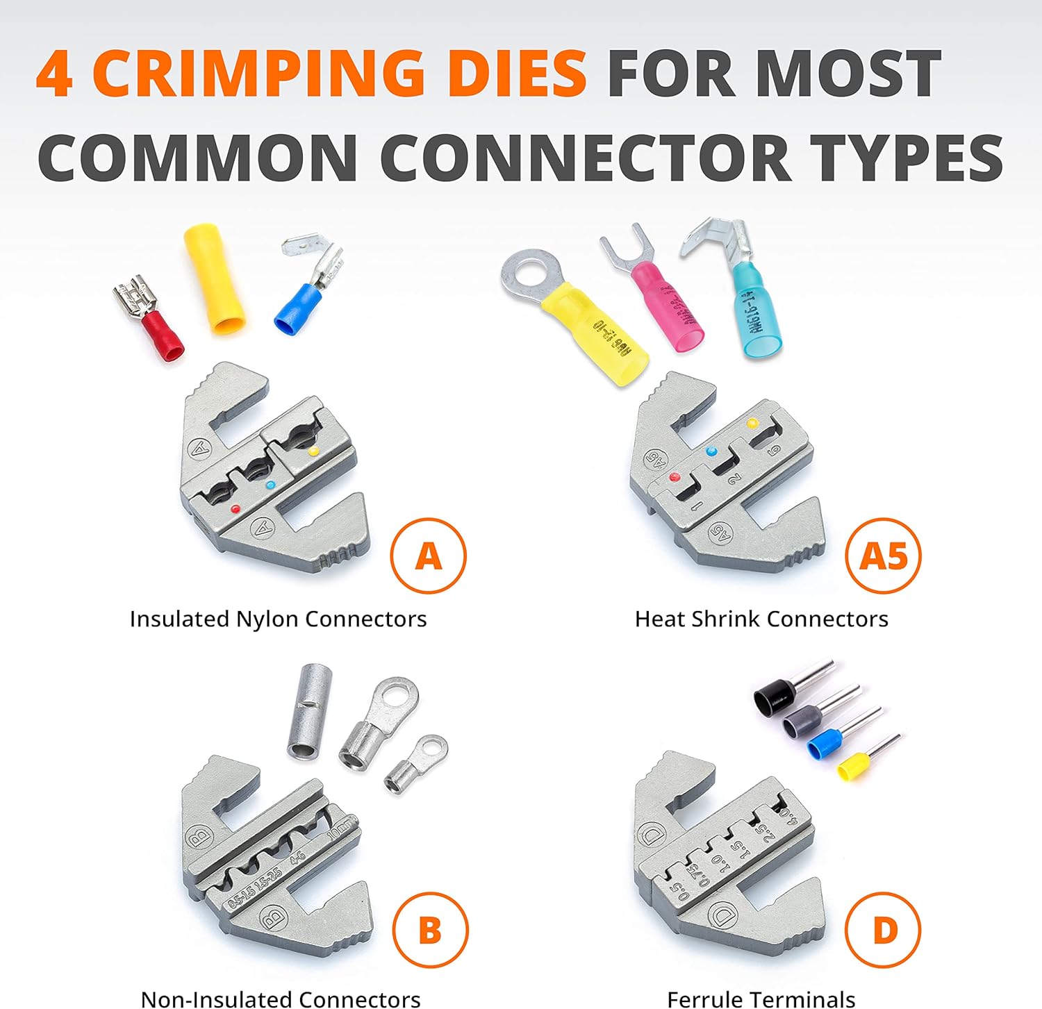 Wirefy Crimping Tool Set 5 PCS - Ratcheting Wire Crimper - For Heat ...