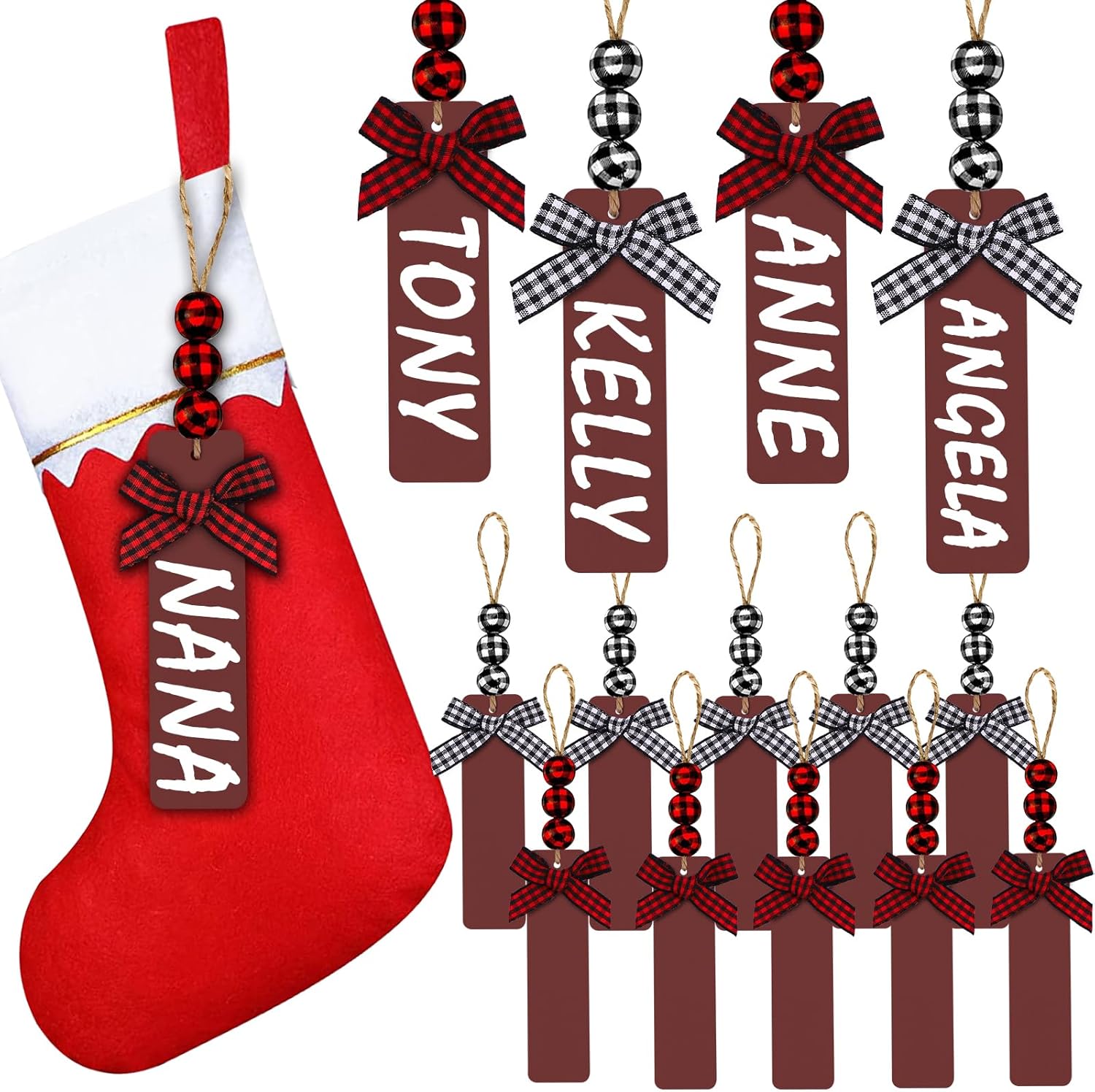JOISHOP 12PCS Christmas Stocking Name Tags, Christmas wood Tags ...