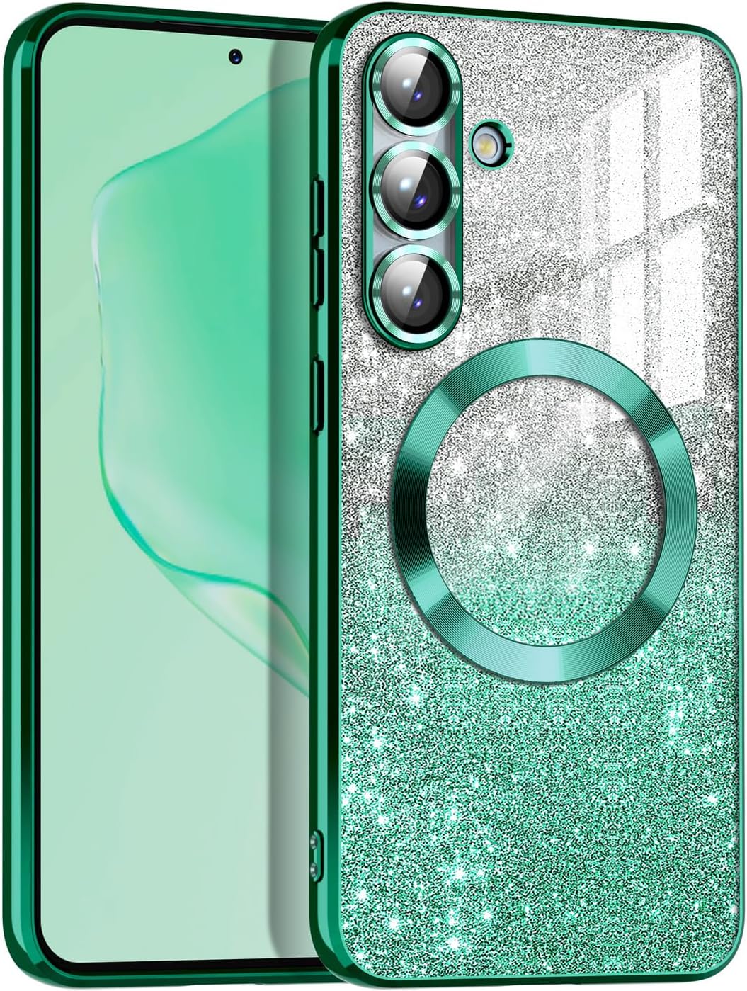 Amazon.com: Casetego for Galaxy S25 Plus 5G Case,Compatible with MagSafe,Clear Magnetic Glitter ...