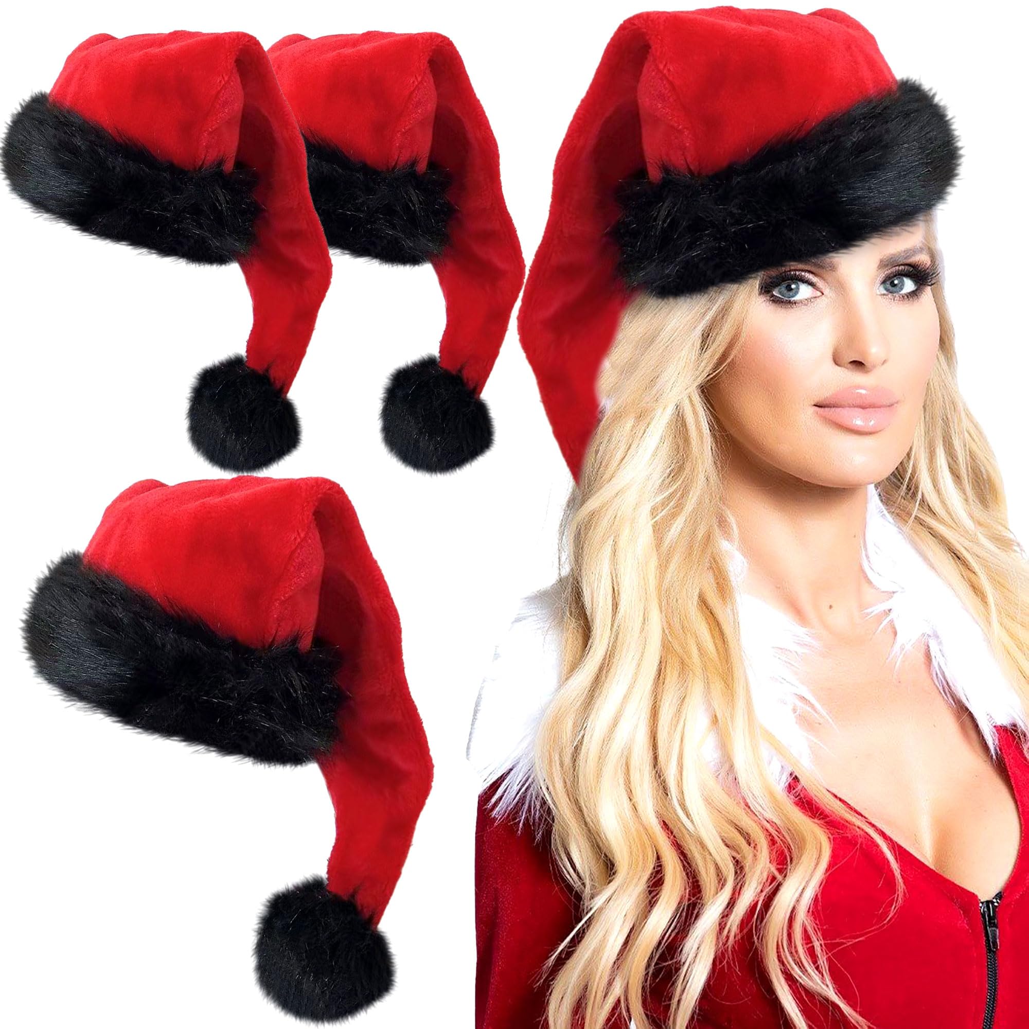 Amazon.com: LaVenty Black Long Santa Hat Cute Santa Hat For Women Cute ...