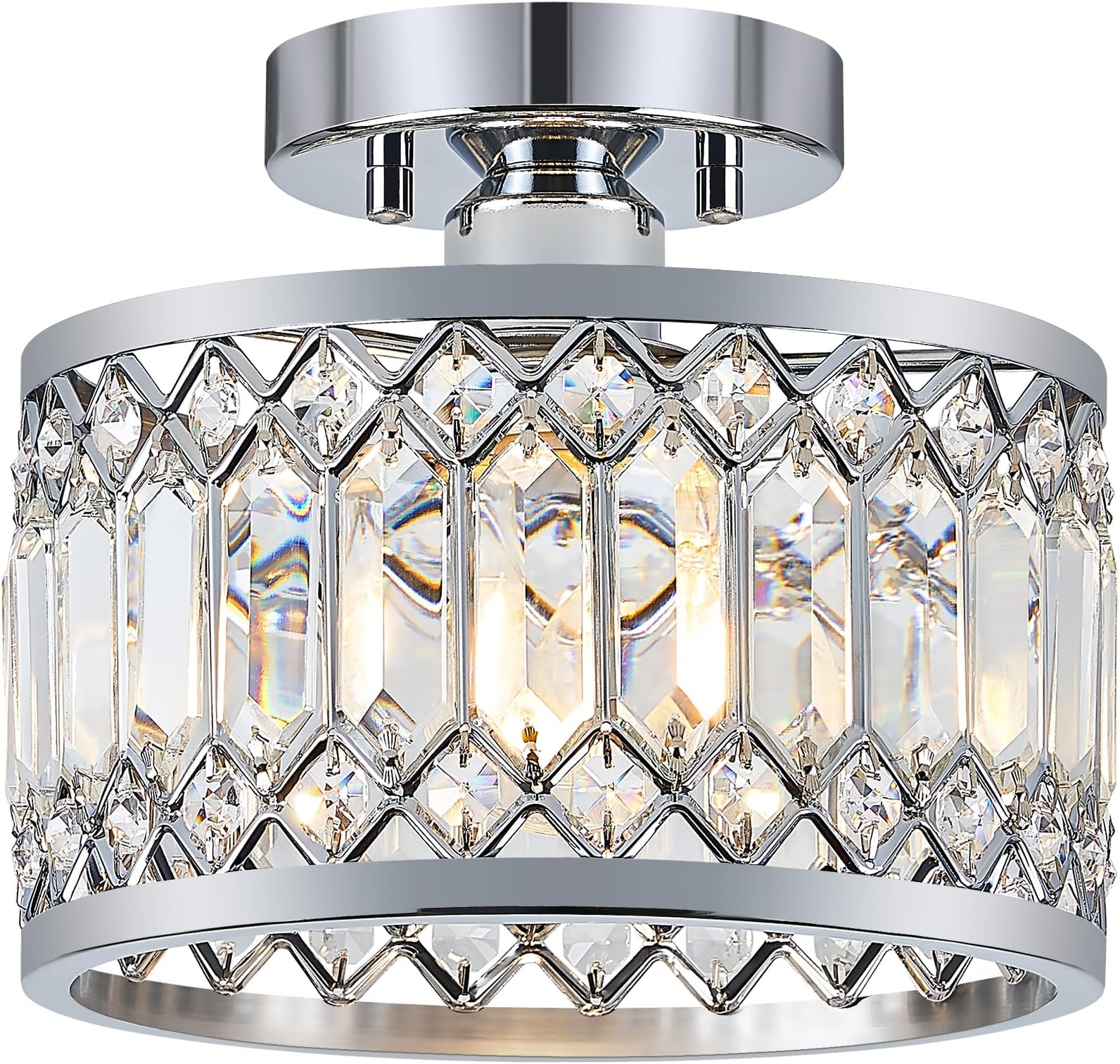 Lxybcce Crystal Ceiling Light Fixture, Chrome Semi Flush Mount Ceiling ...