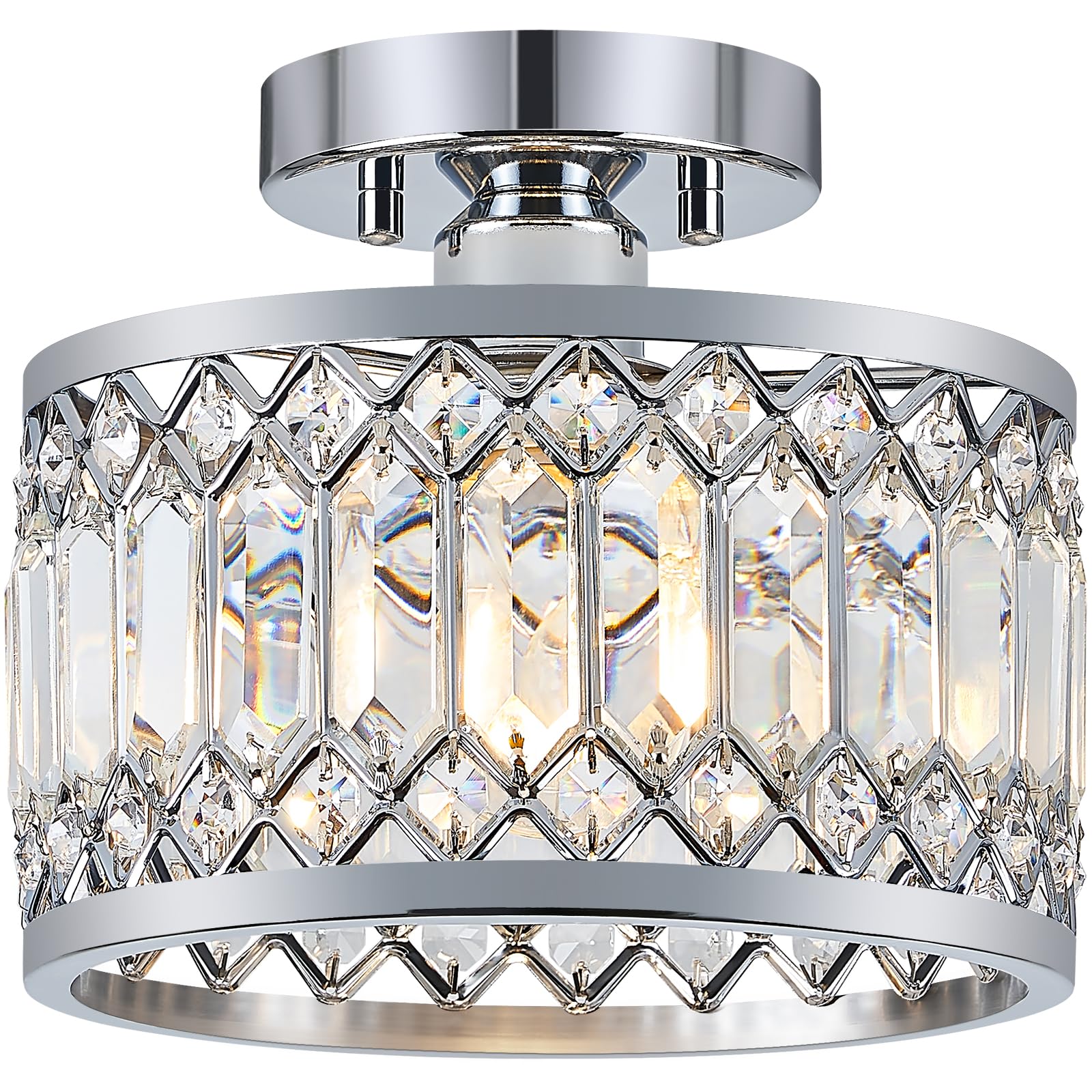 YURNYQ Crystal Ceiling Light Fixture, Modern Semi Flush Mount Ceiling ...