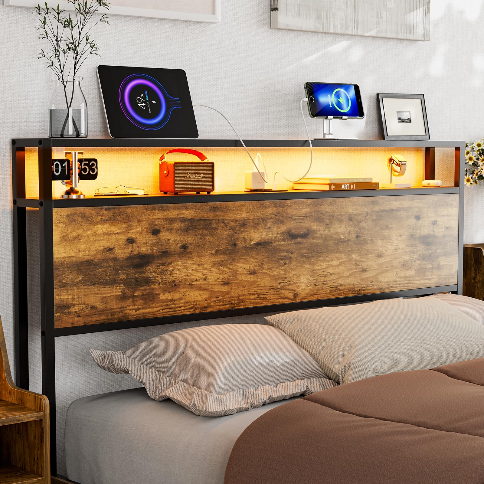 Amazon.com - AOVSA Full Size Storage Headboard with Charging Station ...