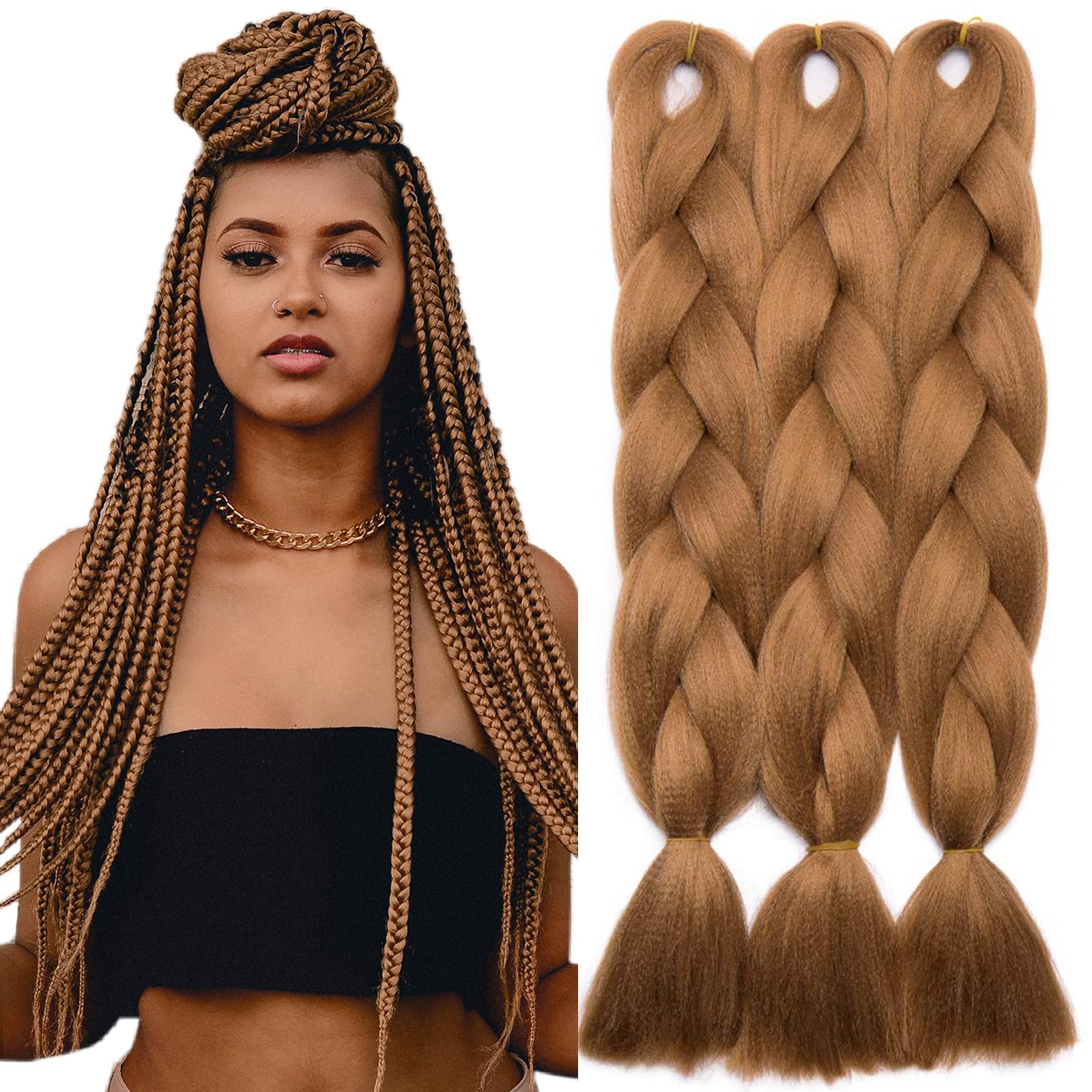 TESS 60 cm Meches pour Tresses Africaine Brun moyen Meche Cheveux 100g ...