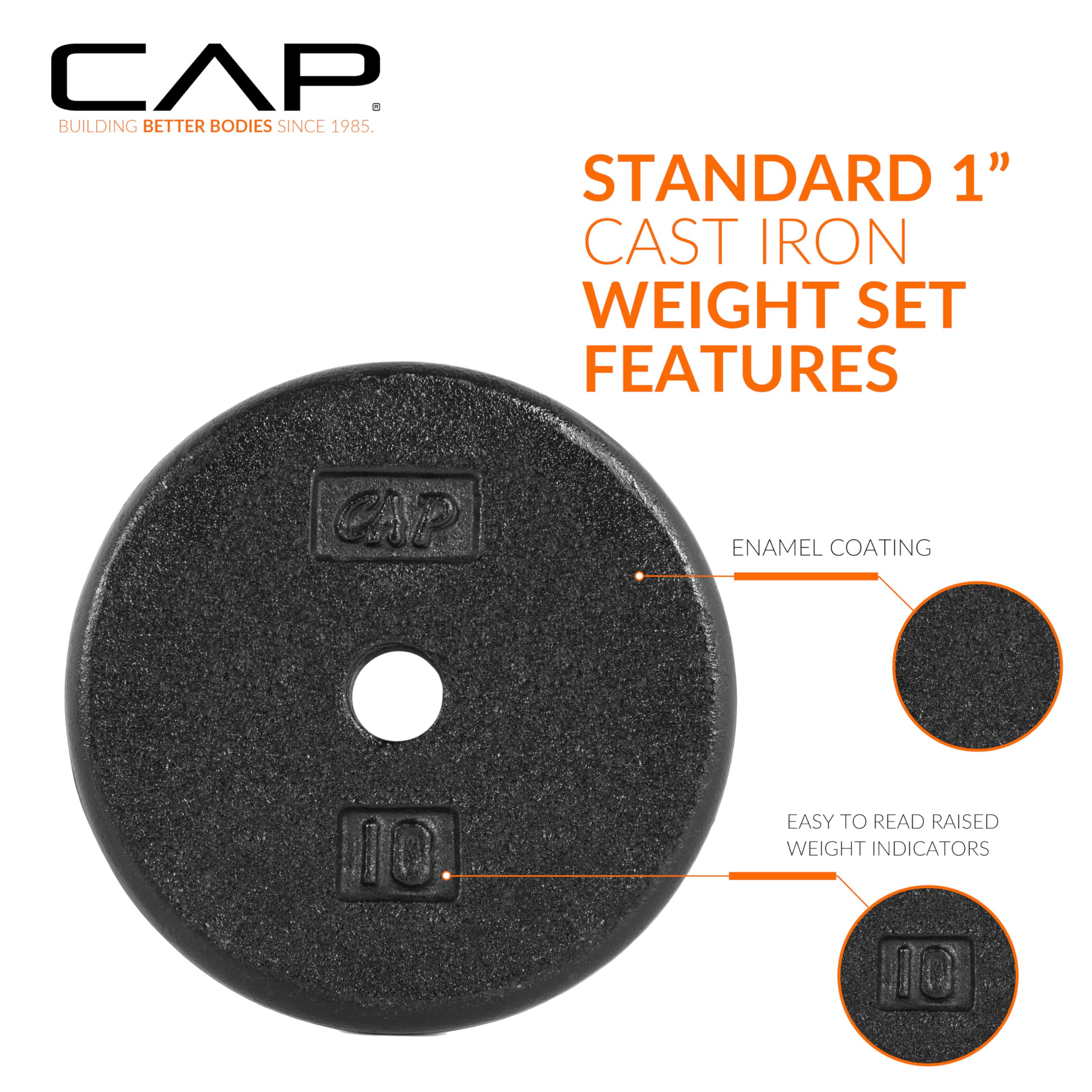 Snapklik.com : CAP Barbell Cast Iron Standard 1-Inch Weight Plate Set ...