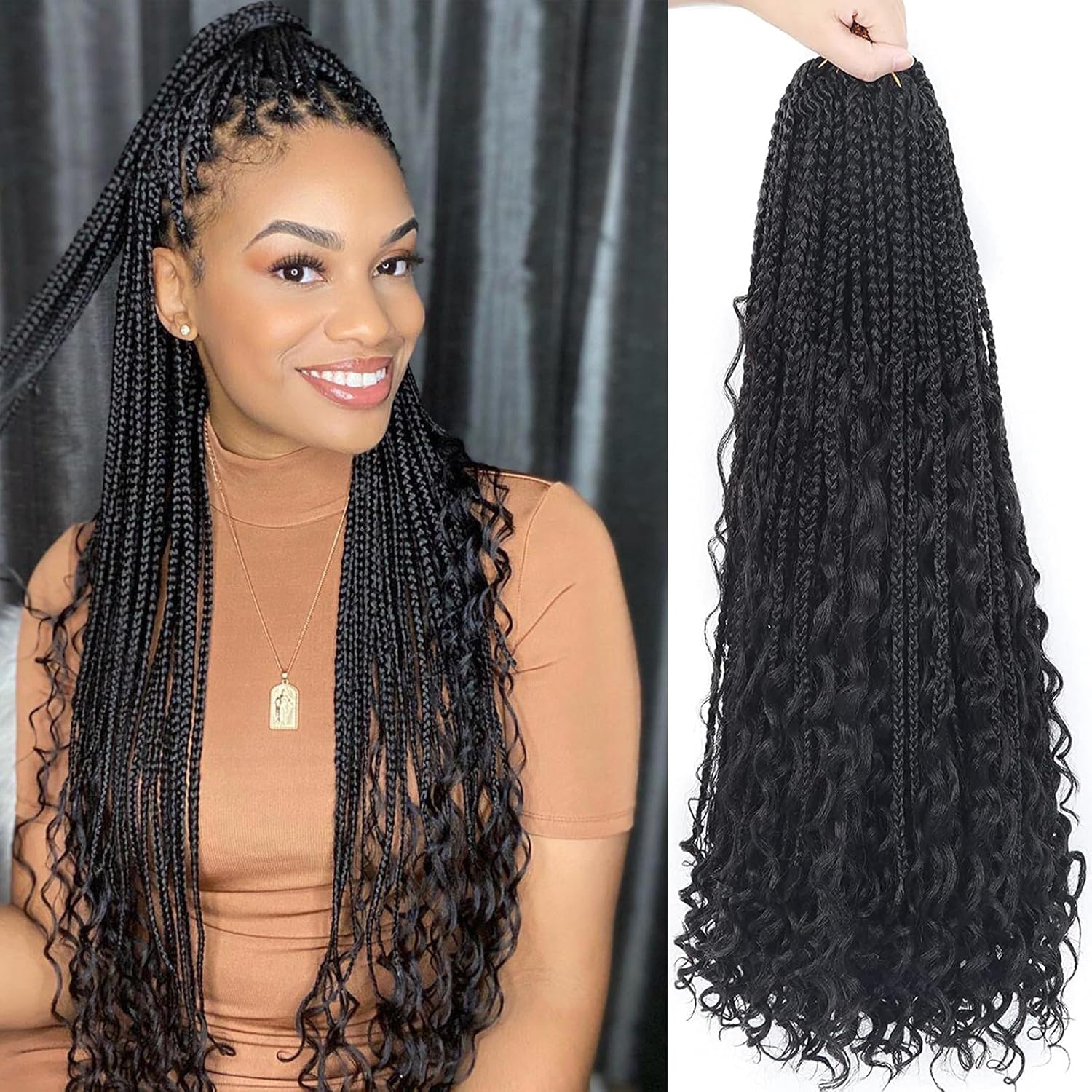 Amazon.com : Goddess Box Braids Crochet Hair With Curly Ends 24 Inch ...