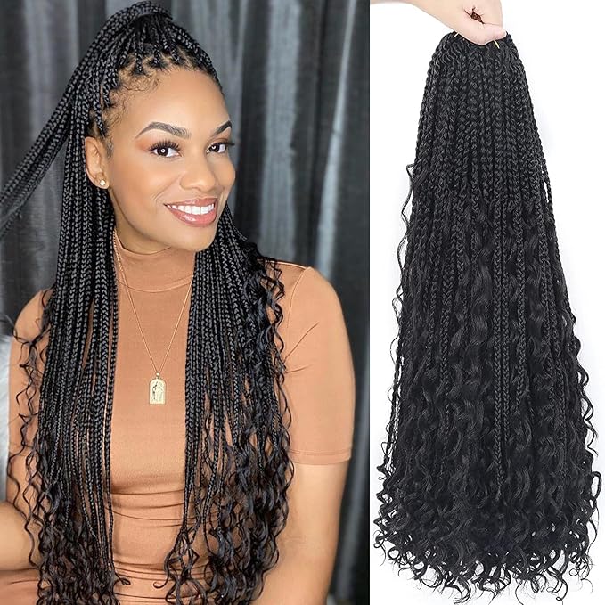 Amazon.com : Goddess Box Braids Crochet Hair With Curly Ends 24 Inch ...