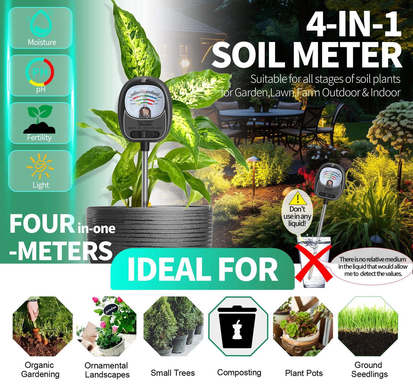 Snapklik.com : 4-in-1 Soil Test Kit, Soil Moisture Meter/Light ...