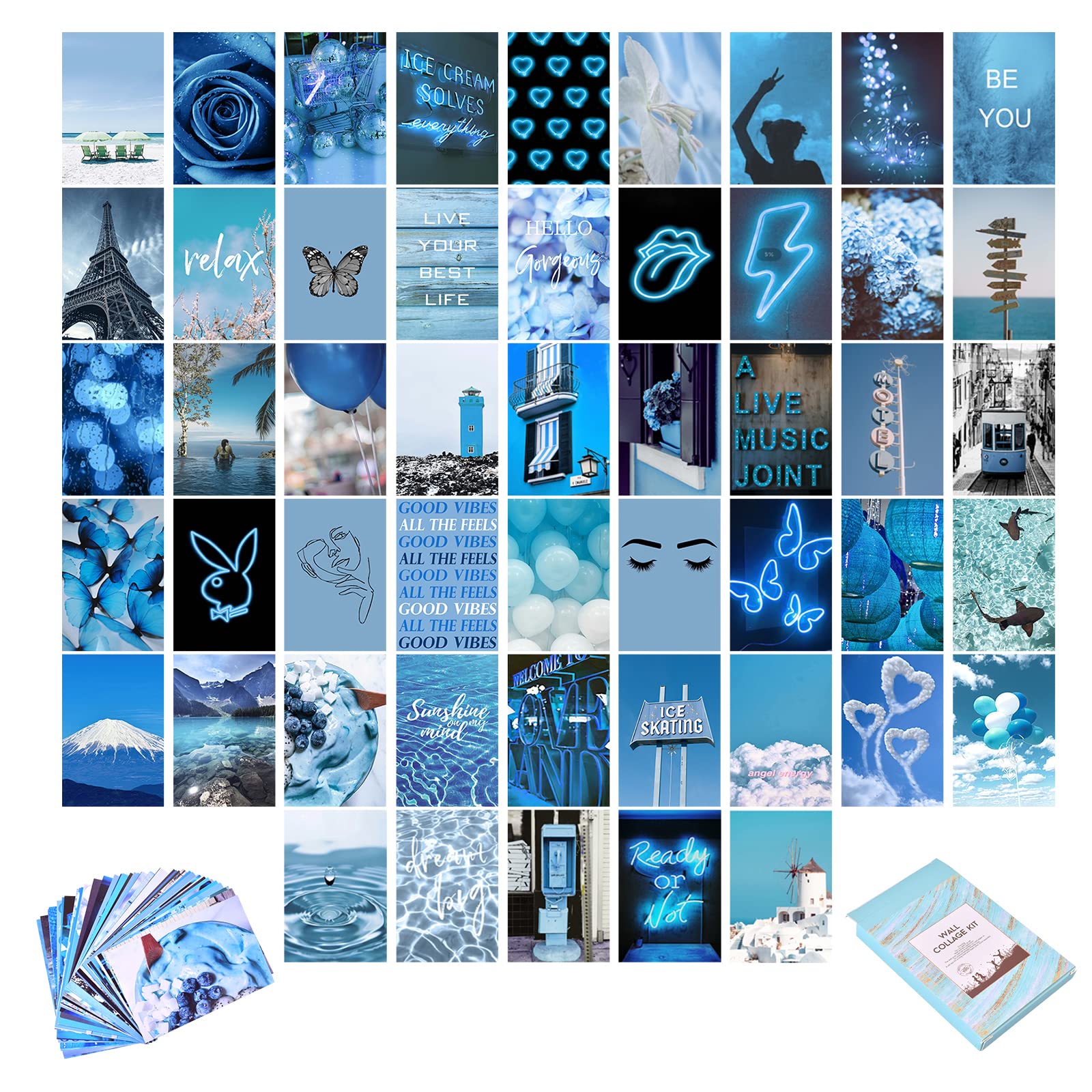 Tesecu Blue Wall Collage Kit Aesthetic Pictures Blue Room Decor ...