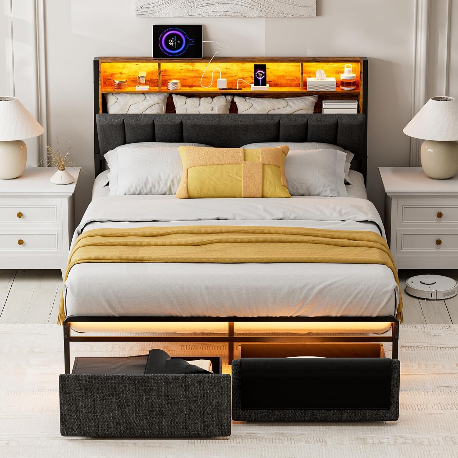 Amazon.com: IKIFLY Queen Bed Frame with Dustproof Storage Drawers ...