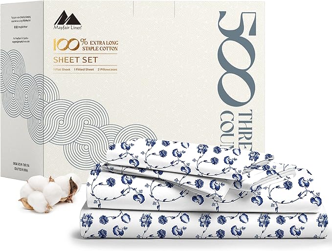 Amazon.com: 100% Cotton Printed Bed Sheets - Floral Blue California ...